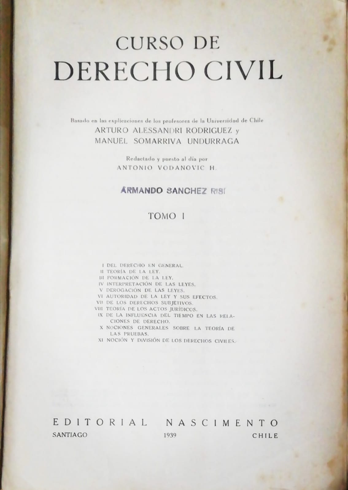 Curso De Derecho Civil. Tomo I, Parte General | Libropolis Chile